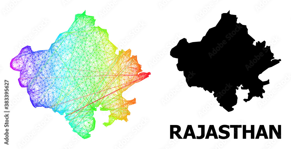 Network and solid map of Rajasthan State. Vector model is created from ...