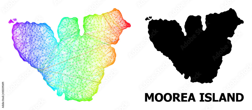 Net and solid map of Moorea Island. Vector model is created from map of ...
