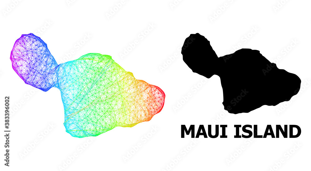 Wire frame and solid map of Maui Island. Vector model is created from ...