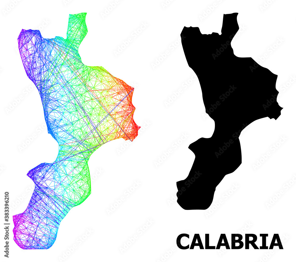 Wire frame and solid map of Calabria region. Vector model is created ...