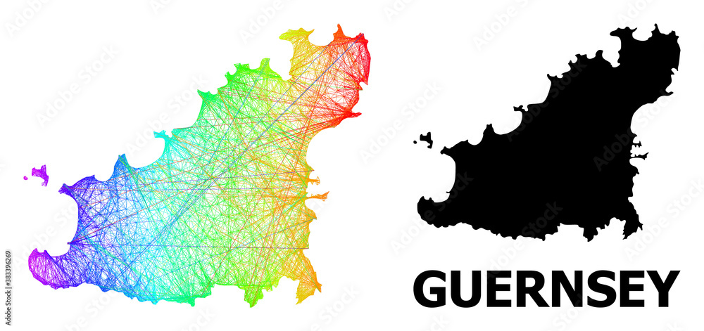 Wire frame and solid map of Guernsey Island. Vector model is created ...