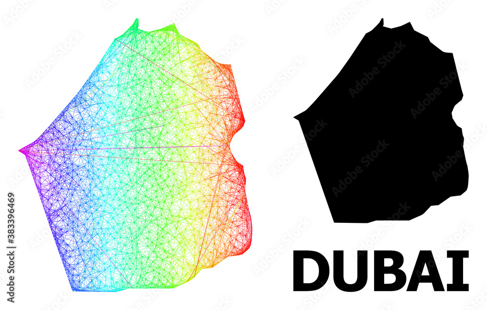 Wire frame and solid map of Dubai Emirate. Vector model is created from ...