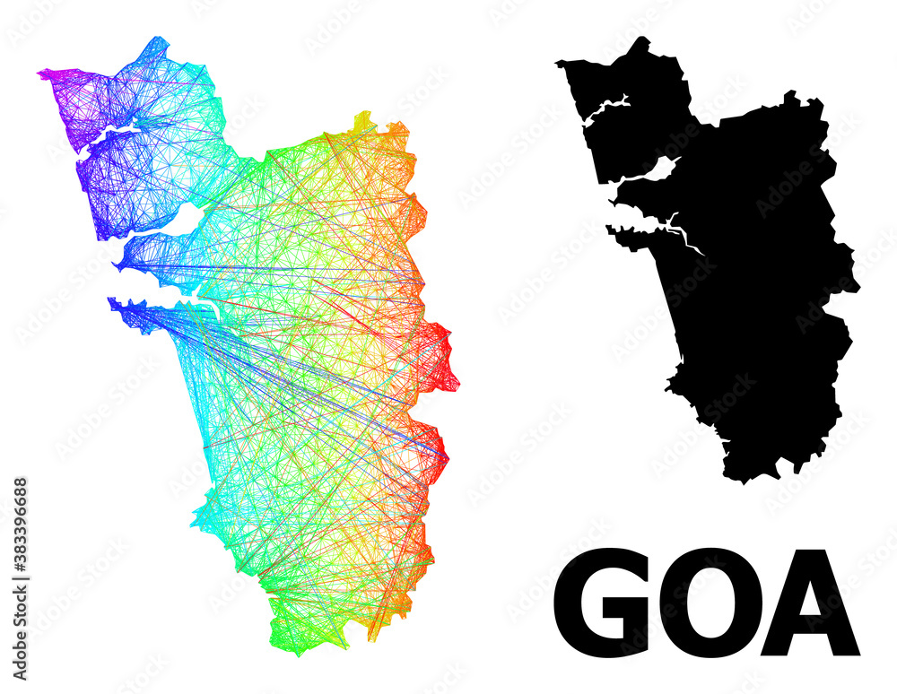 Network and solid map of Goa State. Vector model is created from map of ...