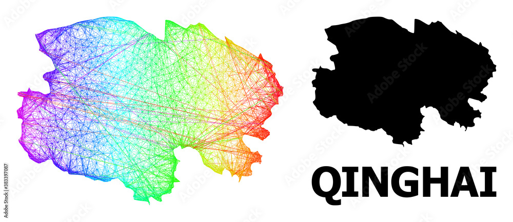 Wire frame and solid map of Qinghai Province. Vector structure is ...