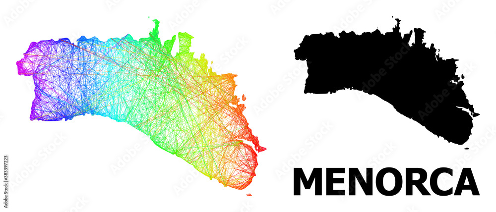 Wire frame and solid map of Menorca Island. Vector model is created ...