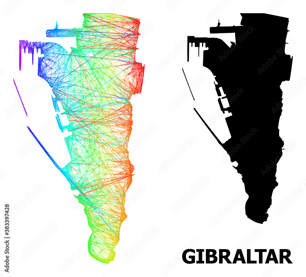 Network and solid map of Gibraltar. Vector model is created from map of ...