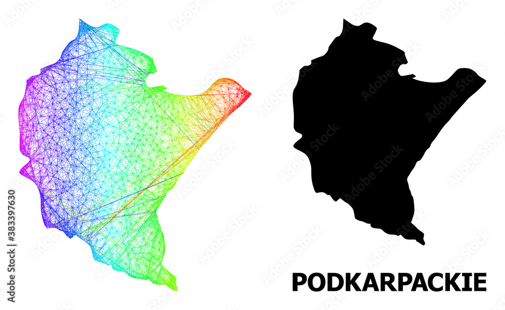 Net and solid map of Podkarpackie Province. Vector structure is created ...
