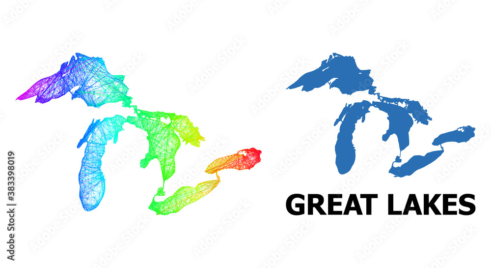Network and solid map of Great Lakes. Vector structure is created from ...