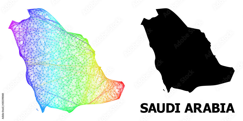 Net and solid map of Saudi Arabia. Vector structure is created from map ...