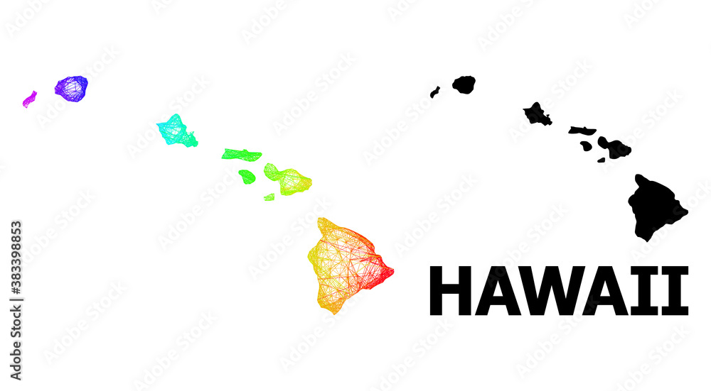 Wire frame and solid map of Hawaii State. Vector structure is created ...