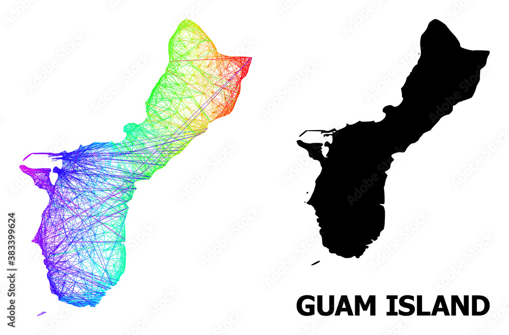 Network and solid map of Guam Island. Vector structure is created from ...