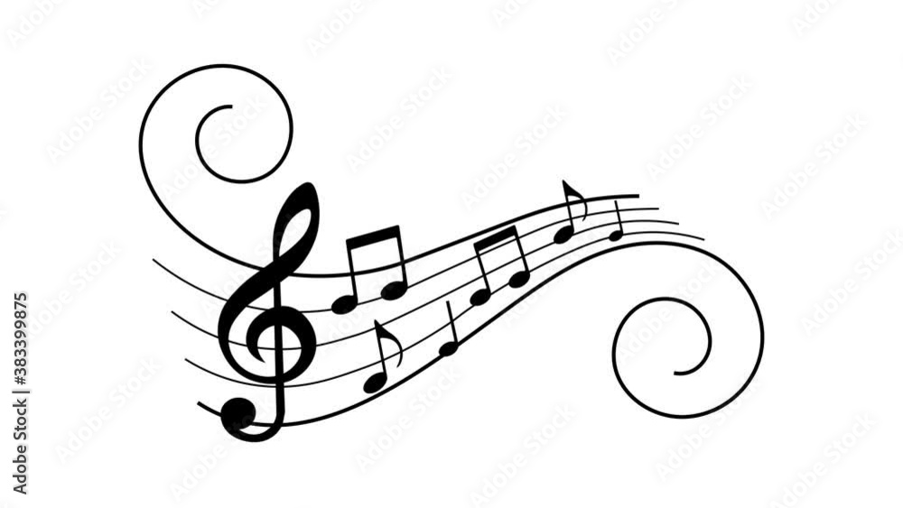 Music notes animation. Musical symbols on lines with swirls. Stock ...