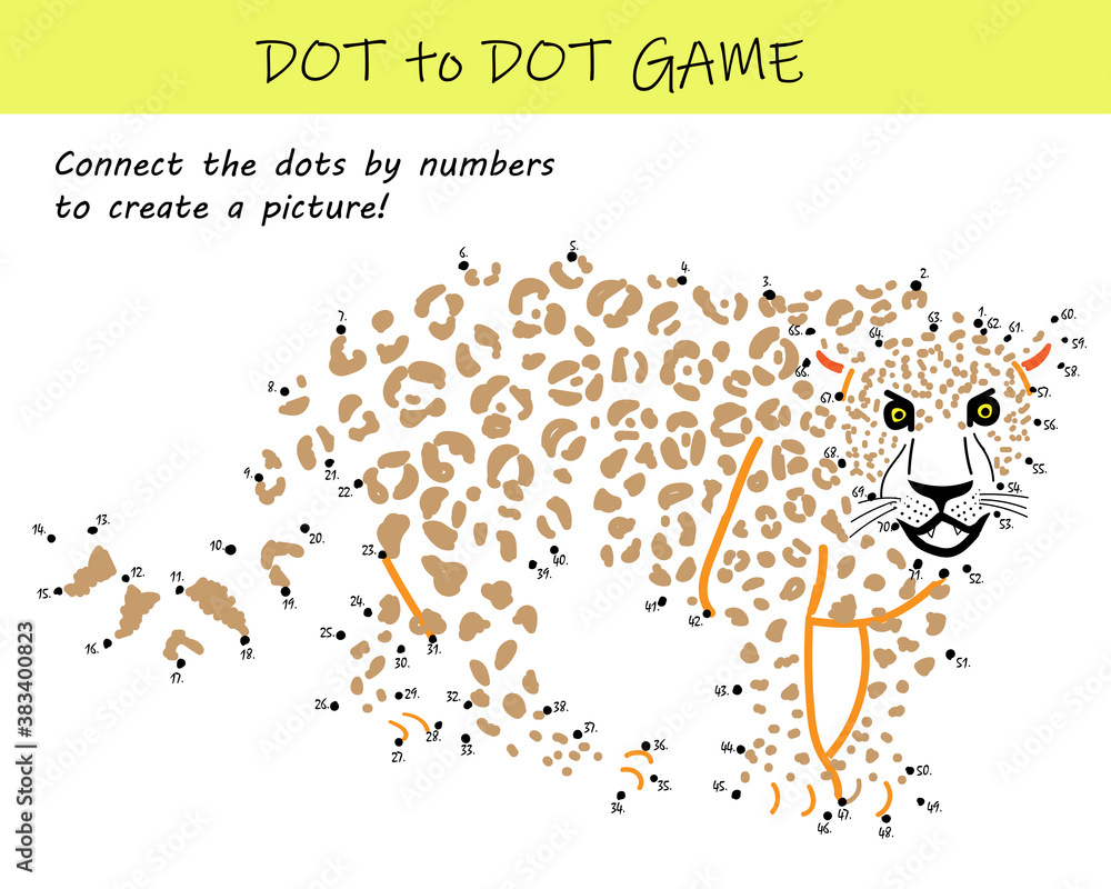 Connect the dots by numbers to reveal a cheetah in this dot-to-dot ...