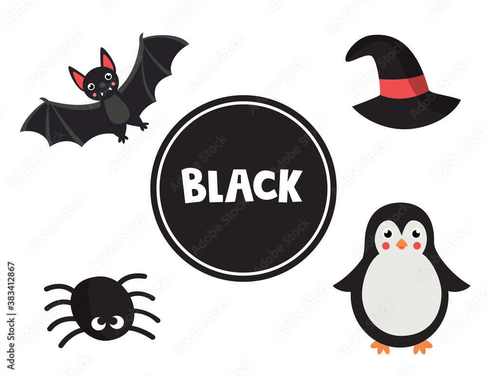 Learning black color for preschool kids. Educational worksheet. Stock ...