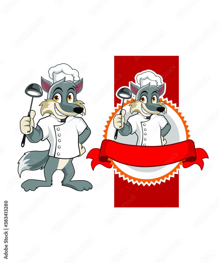 wolf chef logo cartoon in vector Stock Vector | Adobe Stock