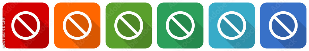 Access denied icon set, flat design vector illustration in 6 colors ...