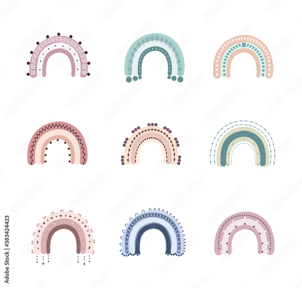 Rainbow in boho style. Cute rainbows in pastel colors. Scandinavian ...
