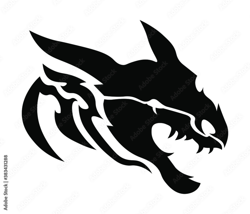 Black dragon head logo icon or mascot in tribal style vector ...