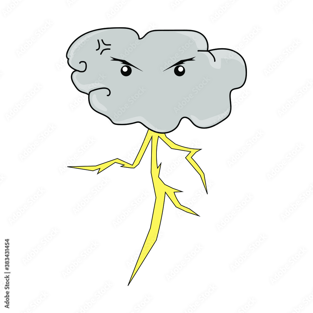 Angry grey cloudy with lightning cartoon characters vector illustration ...