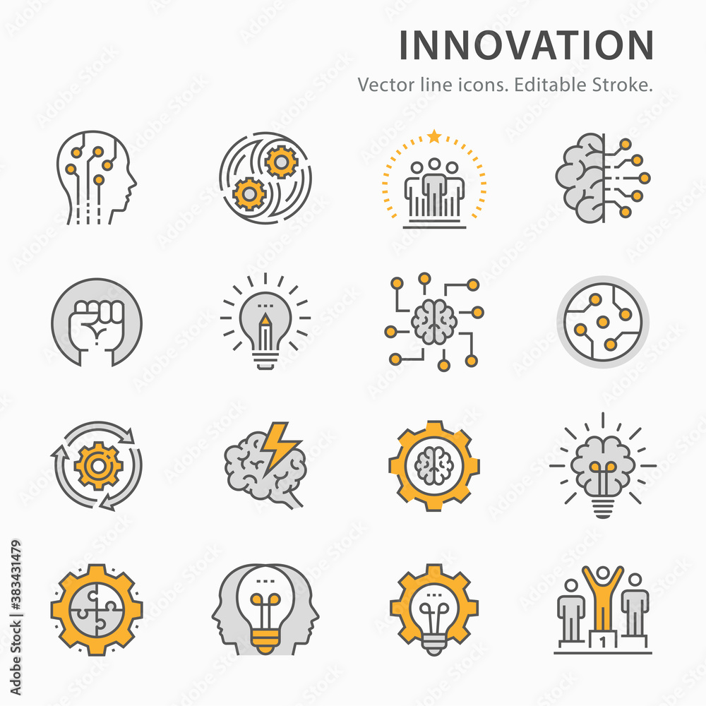 Innovation flat line icon set. Vector illustration. Editable stroke ...