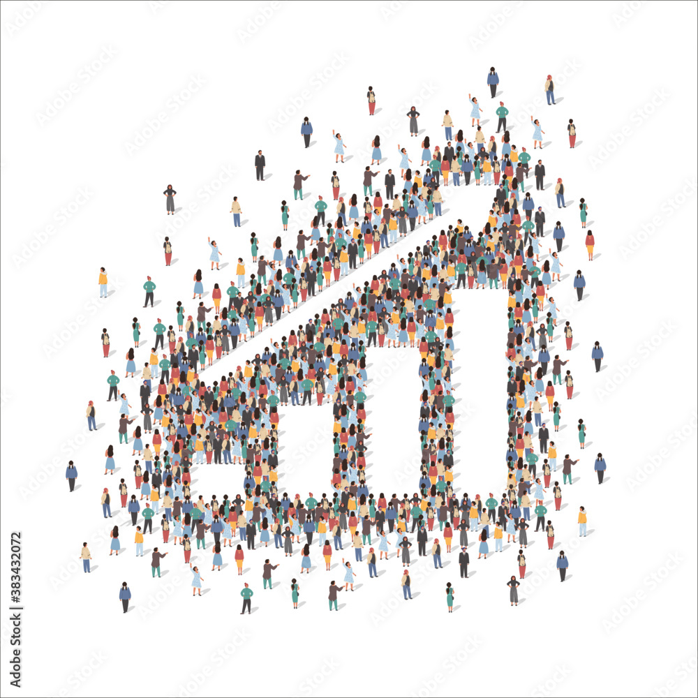 Large group of people forming growth chart sign with up arrow standing ...