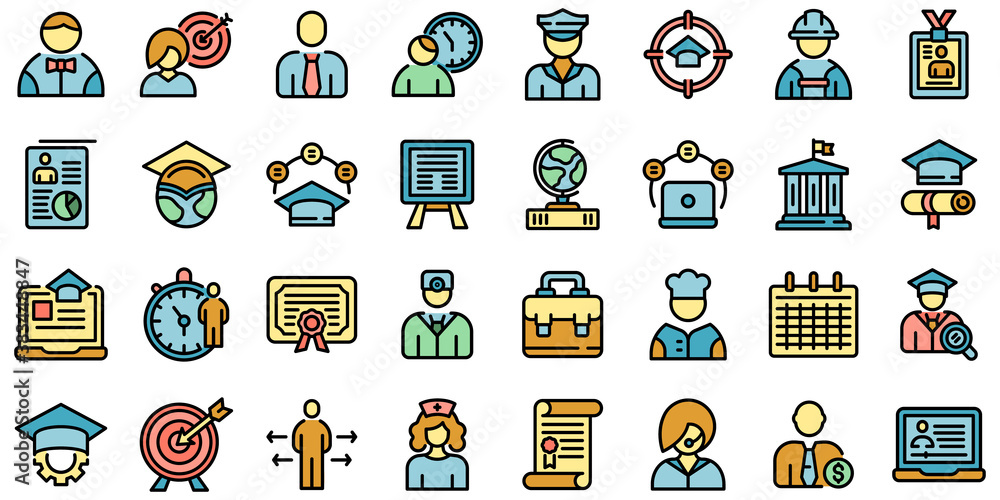 Job students icons set. Outline set of job students vector icons thin ...