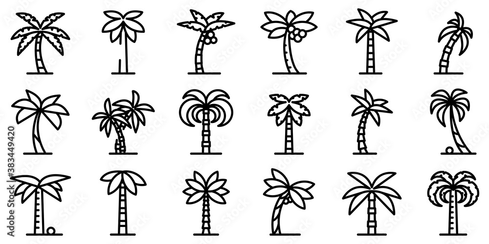 Palm icons set. Outline set of palm vector icons for web design ...