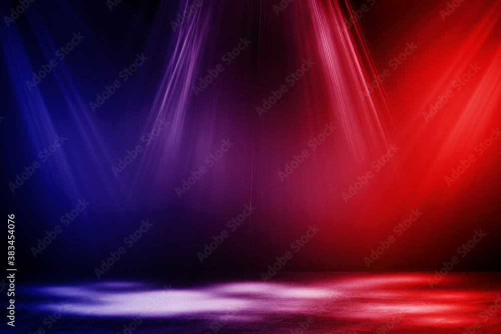 Empty space of Studio dark room with fog or mist and lighting effect ...