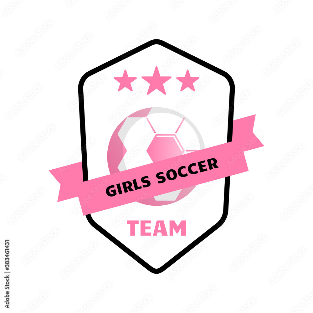 Womens and girls soccer football logo design with ball on shield ...