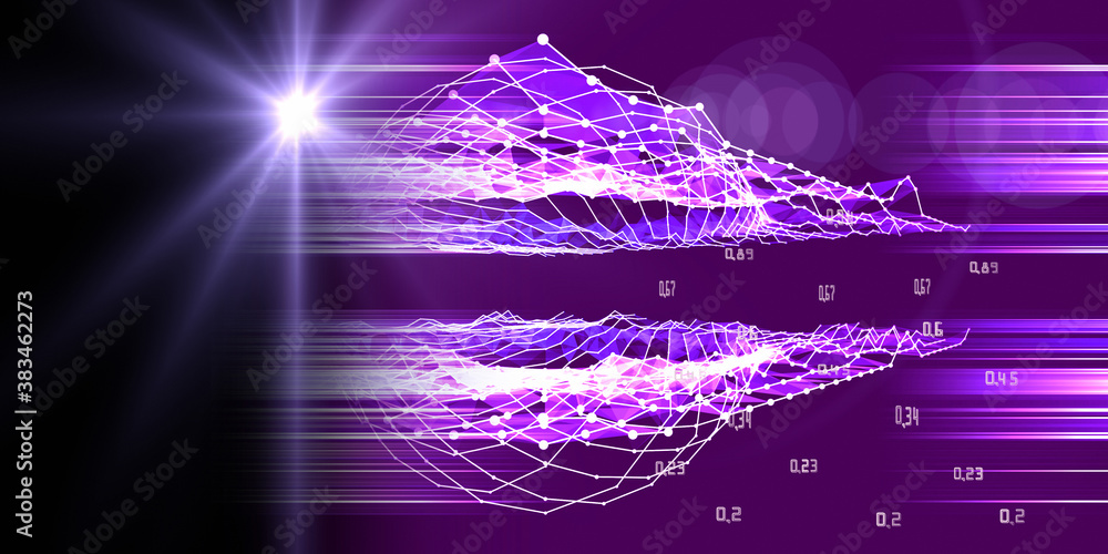 3D illustration polygonal sphere on grid data. Analytics algorithms banner for science ...