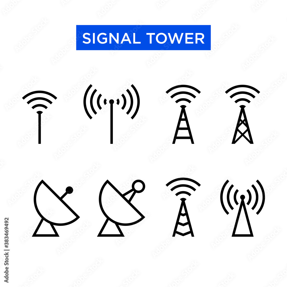 Icon set of signal tower. Suitable for design elements of telecom ...