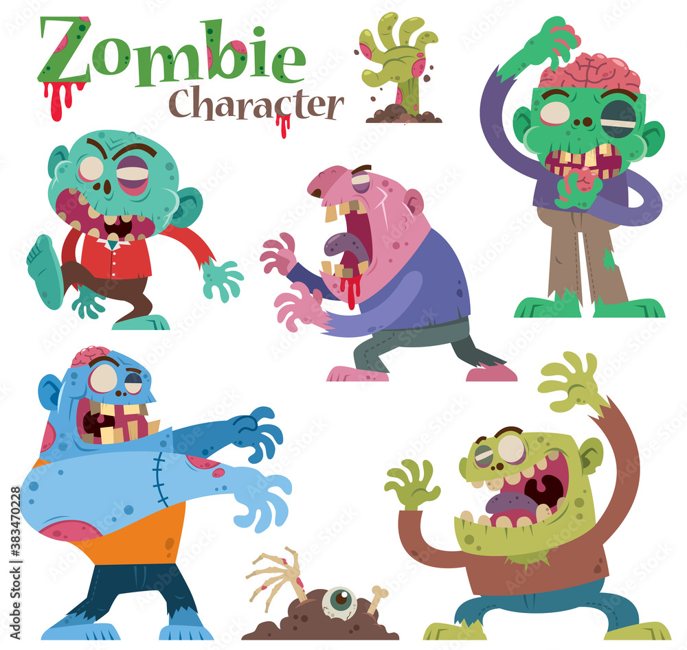 Vector illustration of Cartoon Set Zombie characters Stock Vector ...