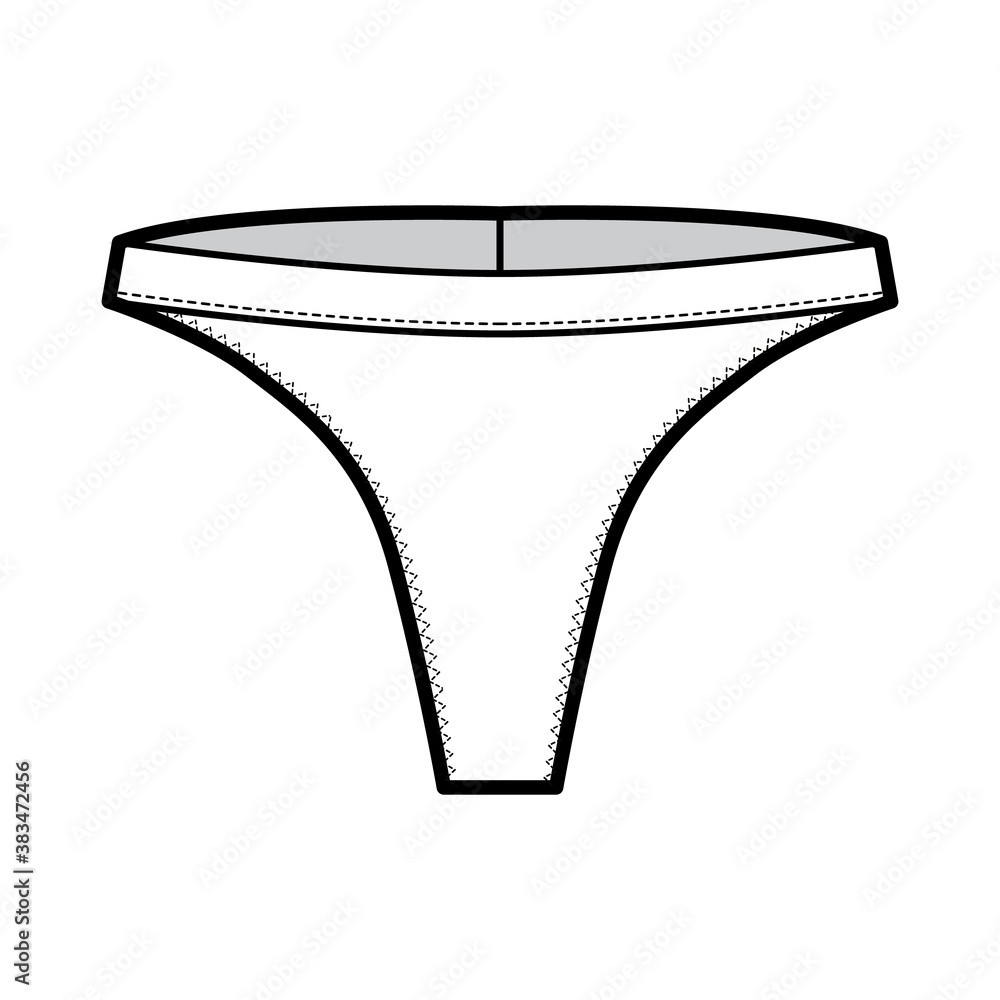 Thong underwear technical fashion illustration with elastic waistband ...