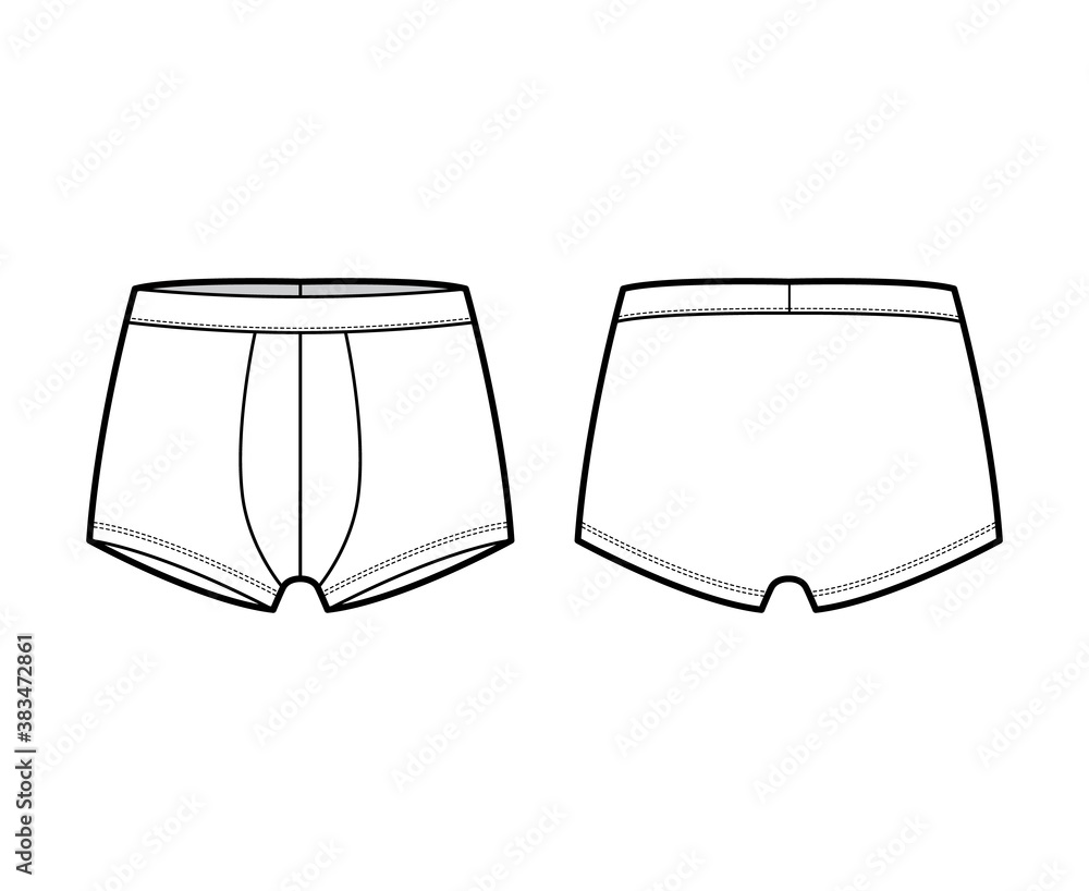 Trunks underwear technical fashion illustration with elastic waistband ...