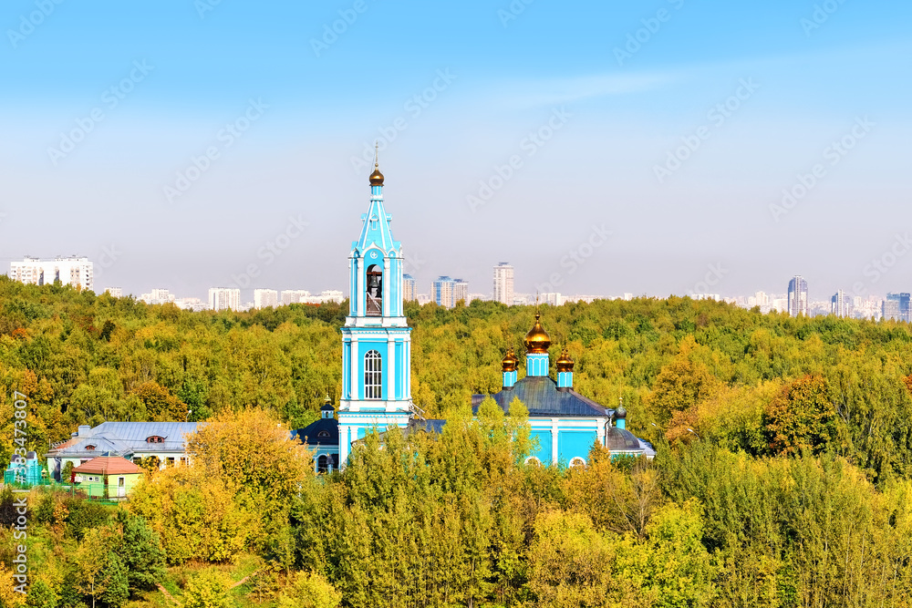 historic moscow city russia blue orthodox church at krylatskie hills ...