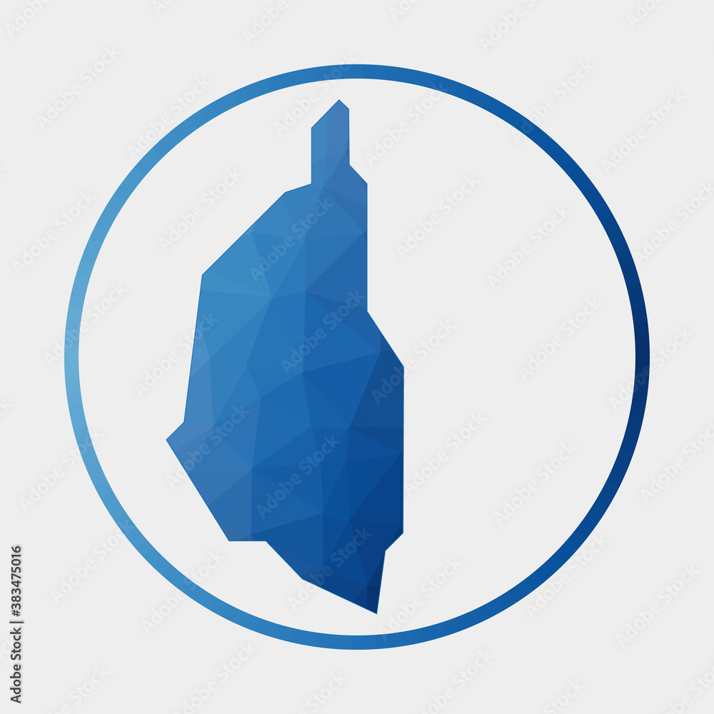 Penang Island icon. Polygonal map of the island in gradient ring. Round ...