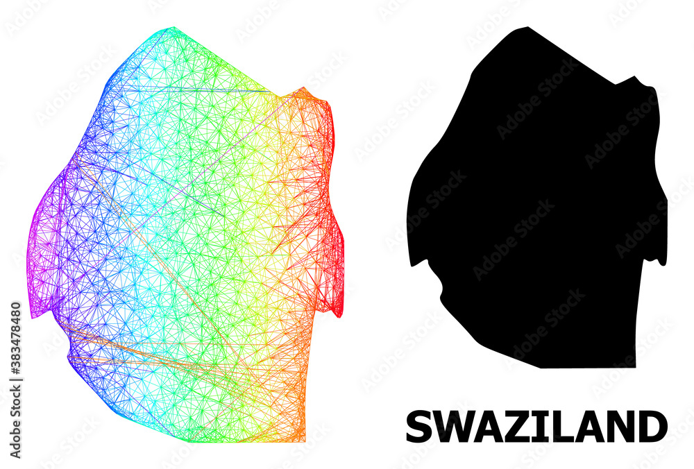 Network and solid map of Swaziland. Vector structure is created from ...
