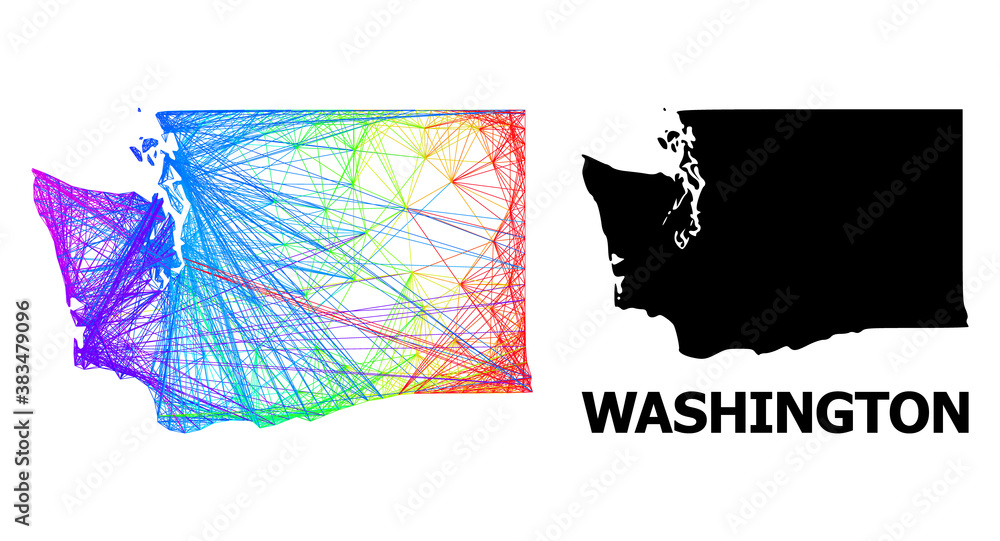 Network and solid map of Washington State. Vector model is created from ...