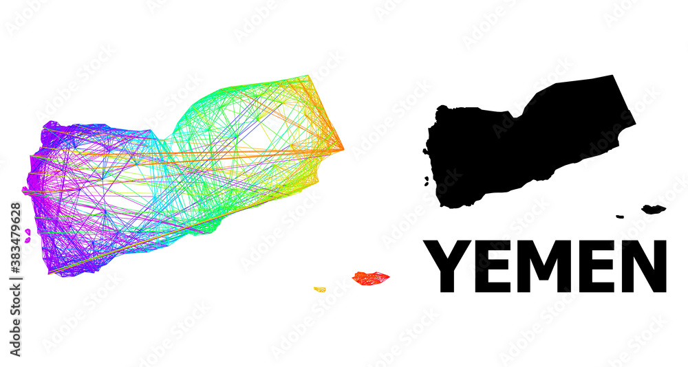 Net and solid map of Yemen. Vector model is created from map of Yemen ...
