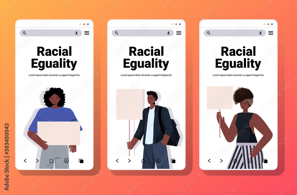 set african american people activists holding blank placards racial ...