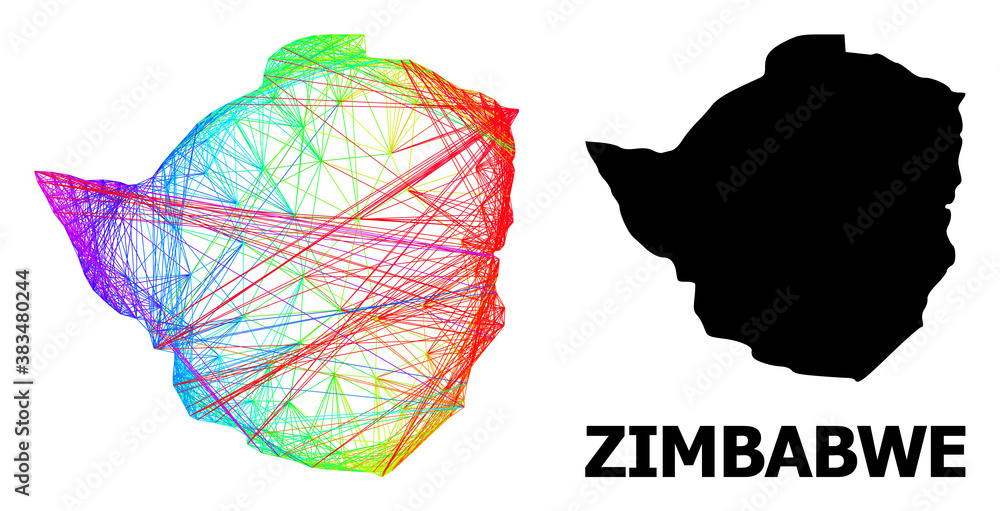 Network and solid map of Zimbabwe. Vector structure is created from map ...