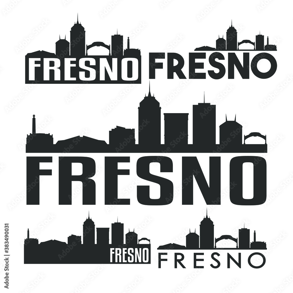 Fresno California Flat Icon Skyline Vector Silhouette Design Set Logo ...