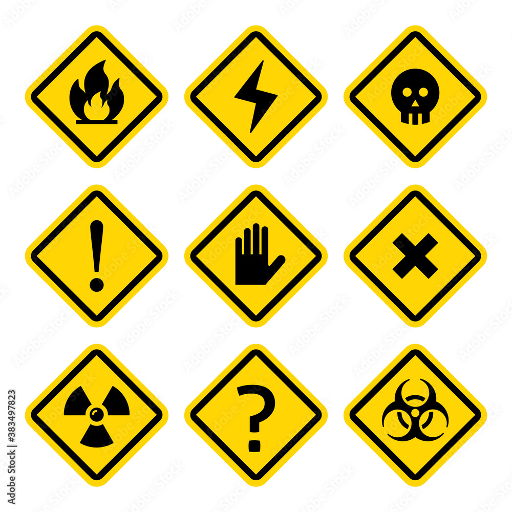 Danger, rhombus yellow warning signs - vector health and safety design ...