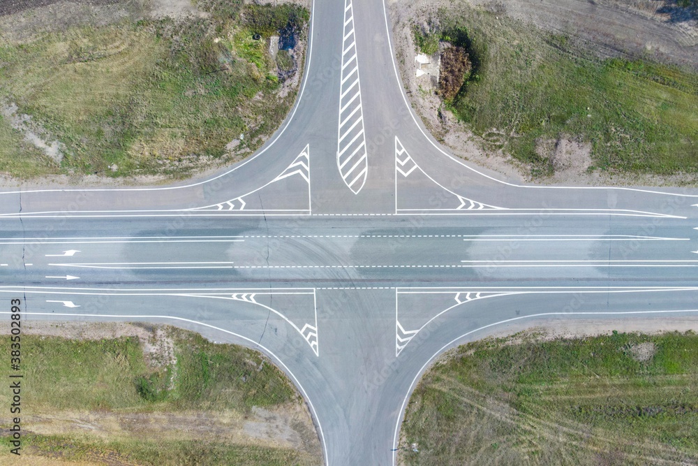 road markings on a suburban highway, in the autumn period, photo from a ...