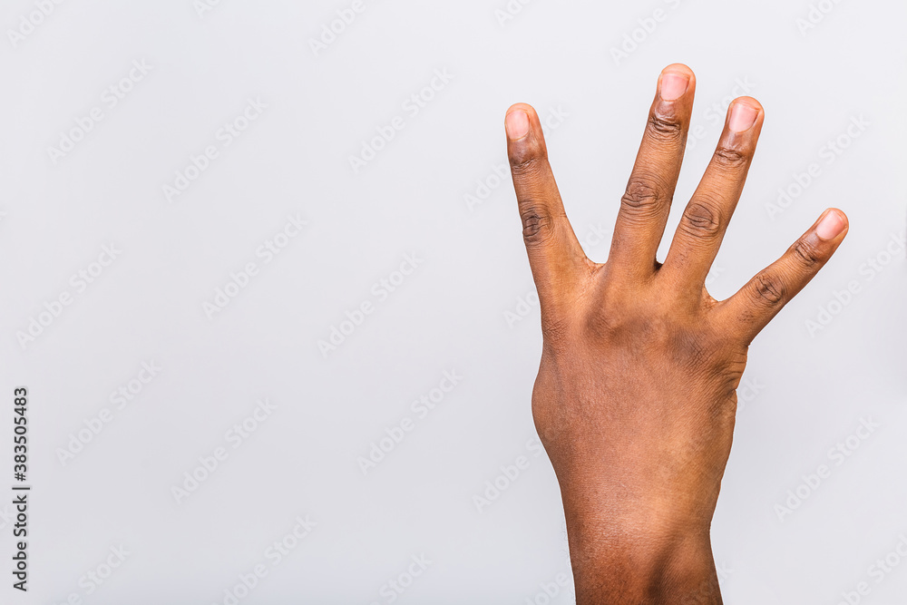 Number four. Afro-American black man's hand showing different gestures ...