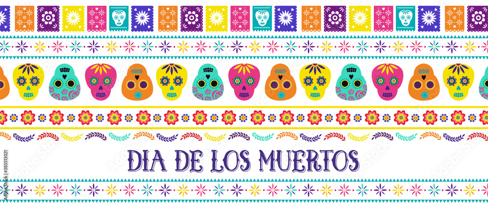 Day of the dead, Dia de los muertos, banner with traditional colorful ...