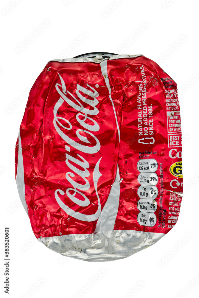 London, England - January 09, 2013: crushed and empty can of Coca Cola ...
