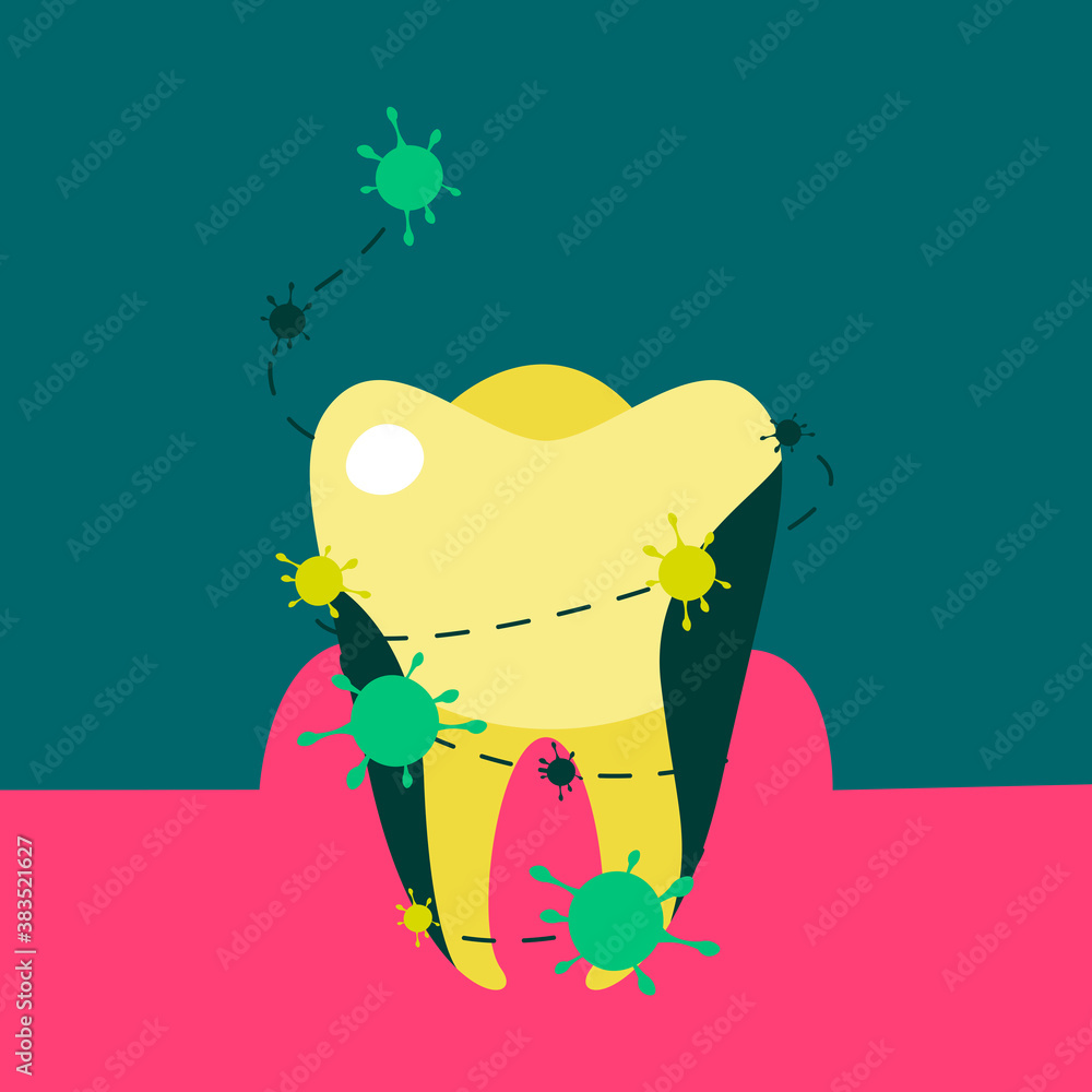 Sick tooth flat cartoon illustration. Infection in mouth, bad hygiene ...