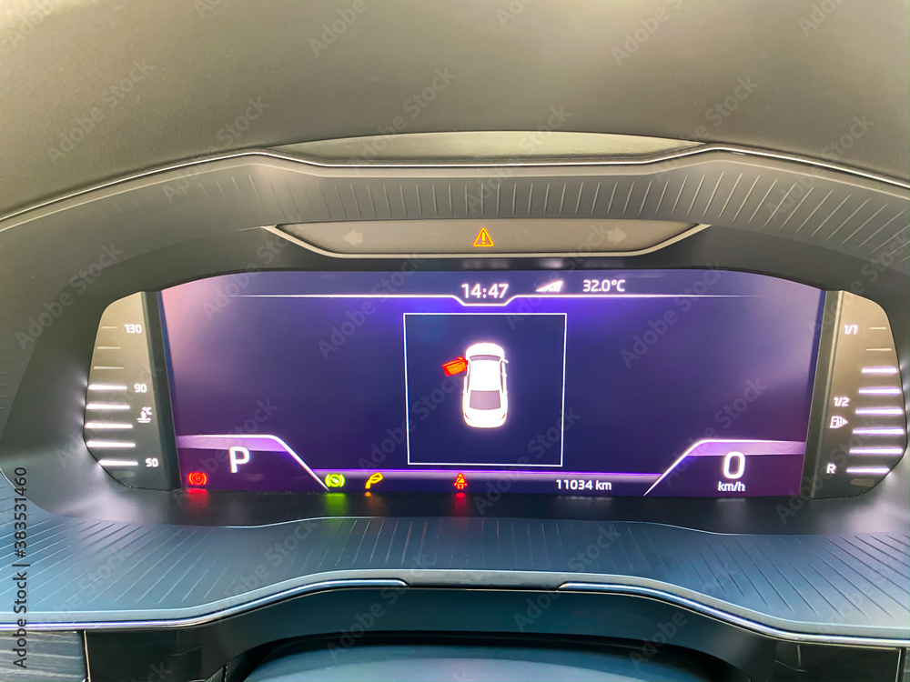 door open system warning icon on vehicle dashboard, car computer ...