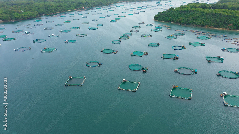 Poster Fish farm with cages for fish and shrimp in the Philippines ...